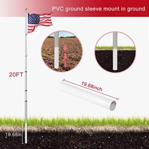 Elevens Telescopic Flag Pole Kit Outdoor In Ground Flagpole Garden Flag Pole Holder Heavy Duty Aluminum Telescopic Flagpole for Residential or Commercial,20ft