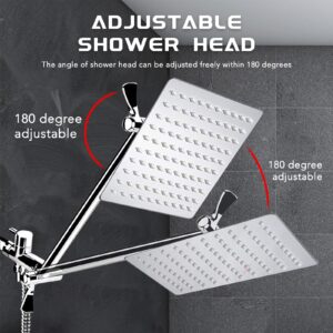 Razime 10'' Rainfall Shower Head with Handheld Combo, Chrome Finish, 8+2 Mode, 11'' Adjustable Extension Arm, 100 Self-Cleaning Nozzles, Modern Style, Chrome