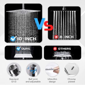 Razime 10'' Rainfall Shower Head with Handheld Combo, Chrome Finish, 8+2 Mode, 11'' Adjustable Extension Arm, 100 Self-Cleaning Nozzles, Modern Style, Chrome