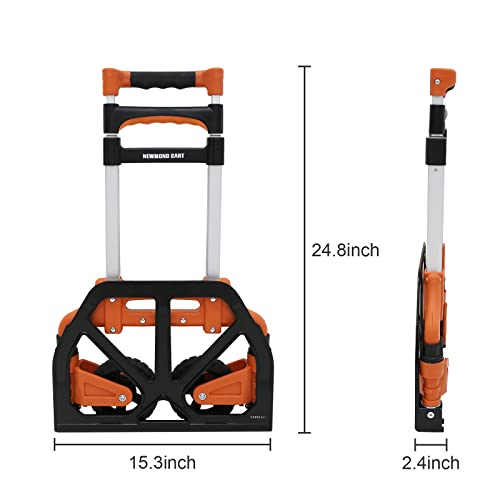 Dolly and Folding Hand Truck, Aluminum Luggage Trolley Cart, 132 lb Capacity with PP+TPR Wheels and Telescoping Handle for Indoor Outdoor Moving Travel