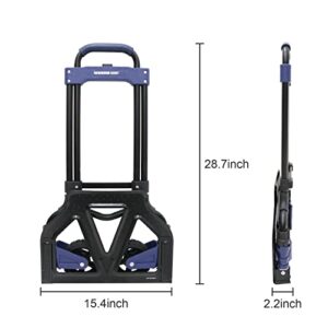 Dolly and Folding Hand Truck, Aluminum Luggage Trolley Cart, 154 lb Capacity with PP+TPR Wheels and Telescoping Handle for Indoor Outdoor Moving Travel