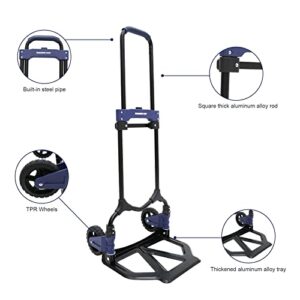 Dolly and Folding Hand Truck, Aluminum Luggage Trolley Cart, 154 lb Capacity with PP+TPR Wheels and Telescoping Handle for Indoor Outdoor Moving Travel