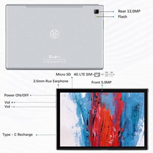 qunyiCO Android Tablet 10 inch Tablets Y20 (10.1'') Android 10.0 Tablet, 4G Dual SIM, 4GB RAM 64GB ROM, 8000mAh, 1280x800 IPS, 5MP+13MP Dual Camera, 5G / 2.4G Dual WiFi, Type C/OTG/GPS