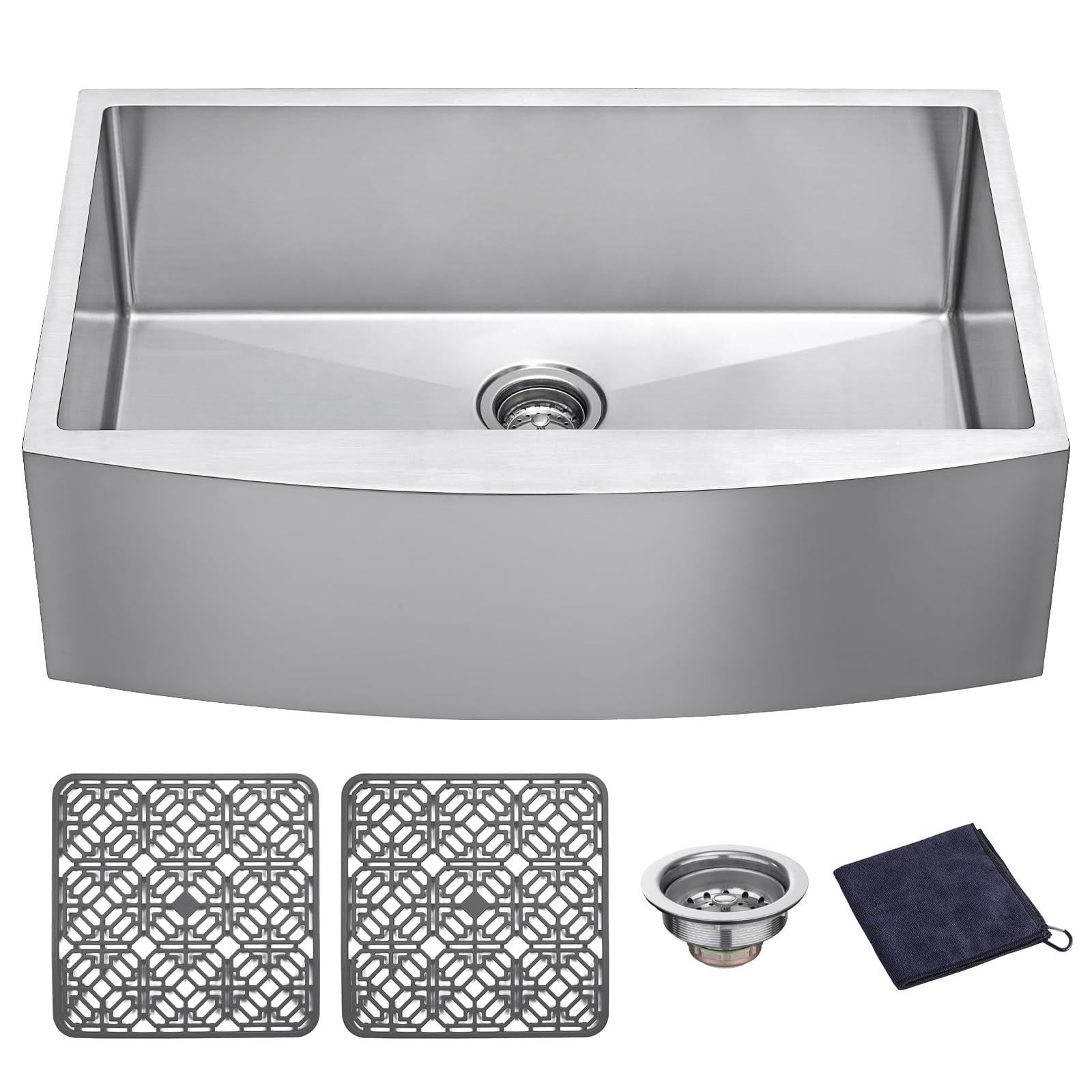 33 Inch Handmade Kitchen Sink Farmhouse Apron Front 18-gauge Stainless Steel Tight Radius, 33" x 22" x 10"