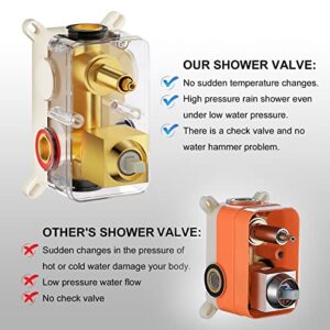 NERDON Shower System, 12 Inch Brushed Gold High Pressure Shower Head with Rain Handheld Combo Set, Ceiling Mounted Dual Shower Head System, Bathroom Shower Faucet Set Rough-in Valve Body and Trim