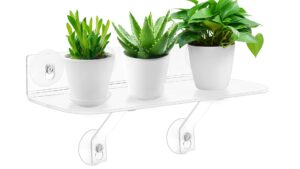 15 inch suction cup shelf for plants window, 6in extra wide with load-bearing brackets window shelf for plants, acrylic window sill extender for growing herbs, micro vegetables, succulents, clear