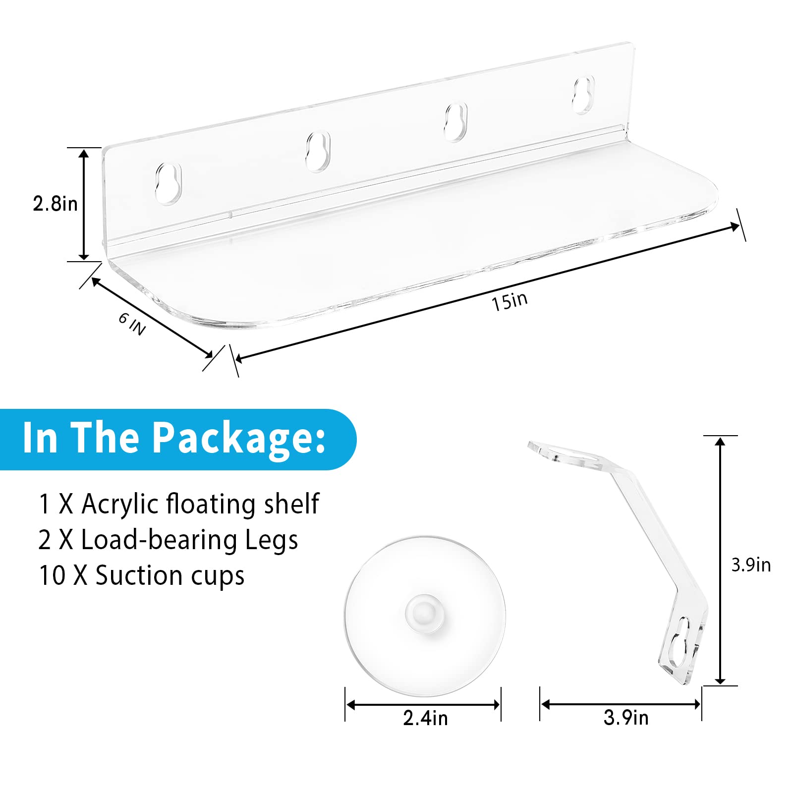 15 Inch Suction Cup Shelf for Plants Window, 6IN Extra Wide with Load-Bearing Brackets Window Shelf for Plants, Acrylic Window Sill Extender for Growing Herbs, Micro Vegetables, Succulents, Clear