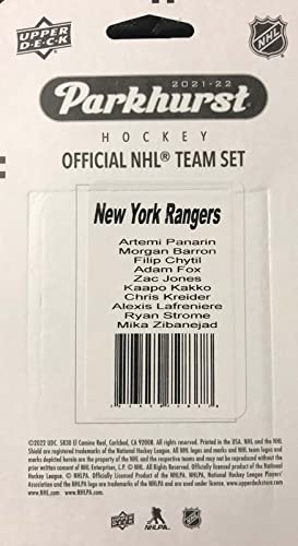 New York Rangers 2021 2022 Upper Deck Factory Sealed 10 Card Team Set Featuring Alexis Lafreniere, Kaapo Kakko and Mika Zibanejad Plus