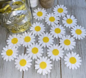 daisy flower confetti - daisy table scatter confetti - 25 flower pcs - birthday baby wedding garden shower party decorations