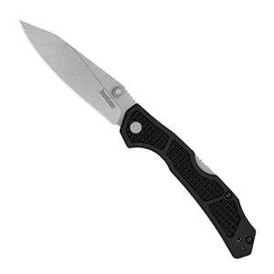 Kershaw Cargo Mid Lock Folding Pocket Knife, Every Day Carry Knife with 3.25 inch D2 Stainless Steel Blade, Mid-Lock, Deep Carry Pocketclip, Black Handle with Grey Stonewashed Finish Blade