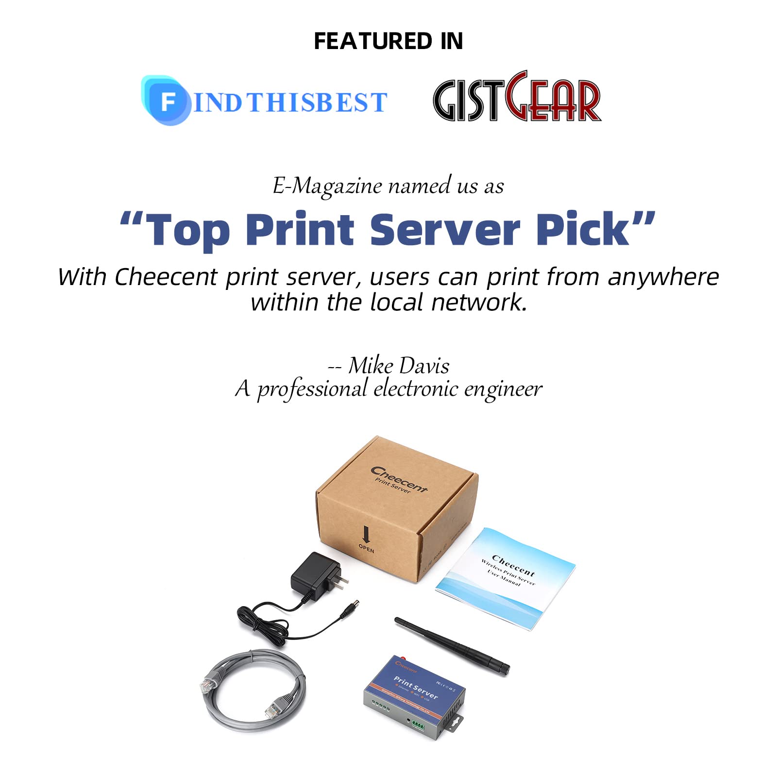 Wireless Print Server (NOT Plug&Play), 2 Port USB Print Server, Computer Networking Print Servers - Convert USB Printer To Wireless WiFi Ethernet Networking - Windows Mac Linux Compliant - CR202