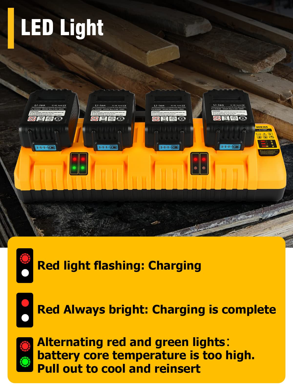 COOMYXIN DCB104 Replacement Charger Station for Dewalt 20V Batteries - 4-Port Multi Battery Charger with 2 USB Ports - Compatible with Dewalt 12V 20V Power Tools (No Batteries Included)