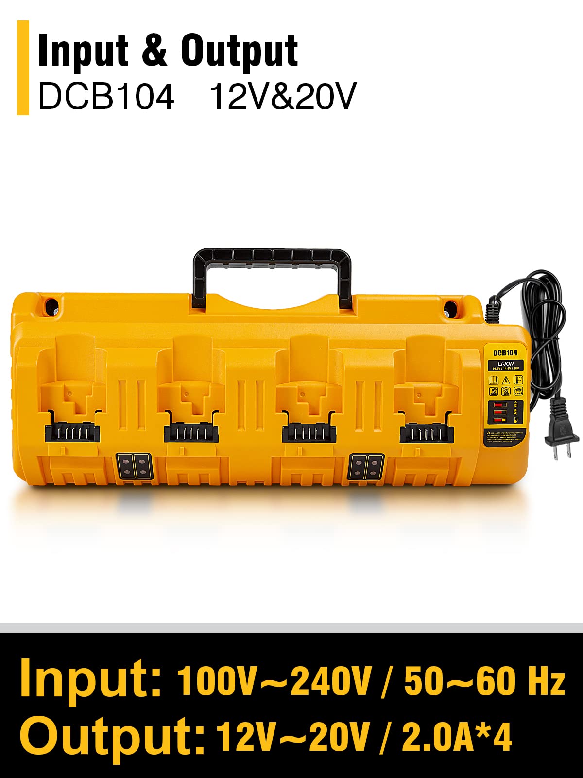 COOMYXIN DCB104 Replacement Charger Station for Dewalt 20V Batteries - 4-Port Multi Battery Charger with 2 USB Ports - Compatible with Dewalt 12V 20V Power Tools (No Batteries Included)