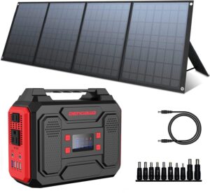 250w portable power station with 40w solar panel, solar power bank with ac outlet 67500mah, solar generator outdoor for tent camping, rv travel and home emergency