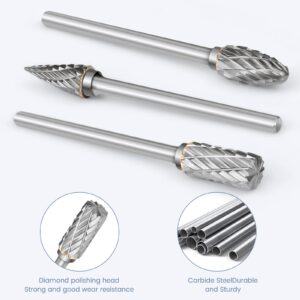 THEKBS Carbide Burr Set Die Grinder Bits Rotary Tool Bits 1/8" Shank 20 Pcs Double Cut Compatible with Dremel for Wood Carving Metal Working Polishing Engraving Drilling