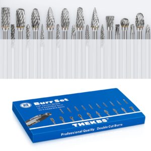 THEKBS Carbide Burr Set Die Grinder Bits Rotary Tool Bits 1/8" Shank 20 Pcs Double Cut Compatible with Dremel for Wood Carving Metal Working Polishing Engraving Drilling