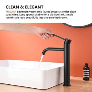 Bathroom Vessel Sink Faucet Matte Black Single Hole Tall Faucet with Long Spout, Include Pop up Sink Drain Stopper