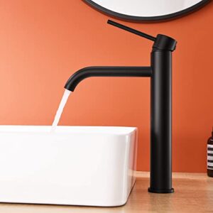 Bathroom Vessel Sink Faucet Matte Black Single Hole Tall Faucet with Long Spout, Include Pop up Sink Drain Stopper