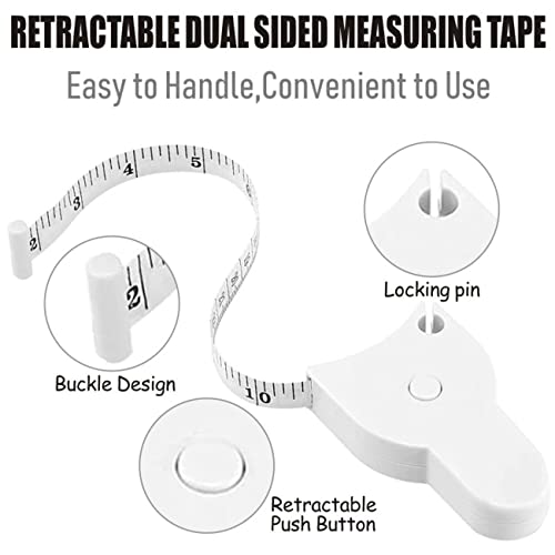 3 PCS Tape Measure Body Measuring Tape 60in (150cm), Retractable Tape Lock Pin and Push-Button Retract, Portable for Weight Loss, Sewing, Fabric, Cloth, Tailor(White)