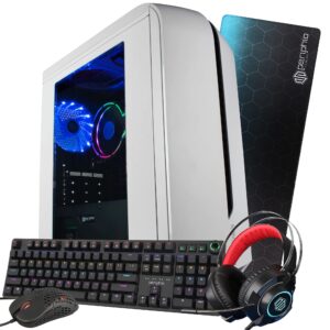 periphio warp gaming pc with amd athlon 3000g, radeon vega 3 igpu, 500gb ssd, 16gb ddr4 ram, windows 10, 4-in-1 rgb gaming bundle, and xxl desk mat