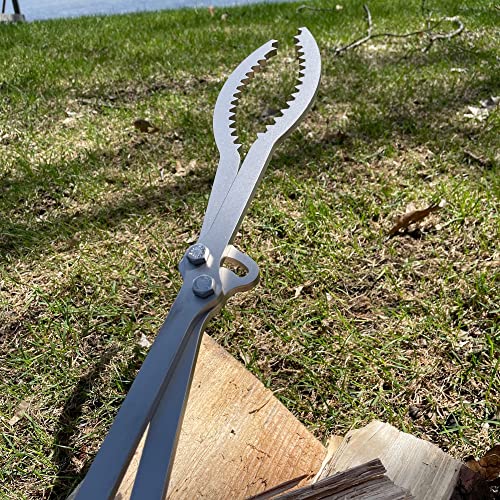 Campfire Bay Fire Pit Tongs 42" - Stainless Steel Heavy Duty Log Grabber - Made in USA - Bonfire and Campfire Tools