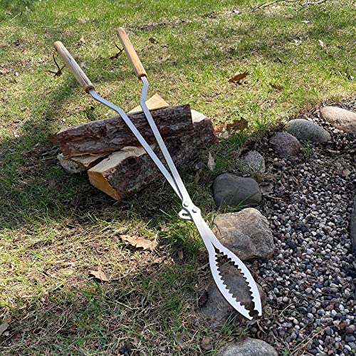 Campfire Bay Fire Pit Tongs 42" - Stainless Steel Heavy Duty Log Grabber - Made in USA - Bonfire and Campfire Tools