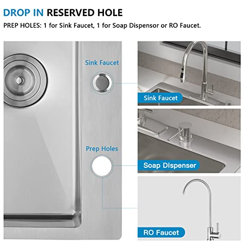 33 Kitchen Sink Drop In - Fulorni 33"x22" Kitchen Sink Drop In Topmount 16 Gauge Stainless Steel Single Bowl Above Counter Kitchen Sink Basin