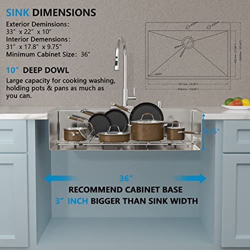 33 Kitchen Sink Drop In - Fulorni 33"x22" Kitchen Sink Drop In Topmount 16 Gauge Stainless Steel Single Bowl Above Counter Kitchen Sink Basin