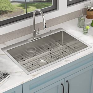 33 Kitchen Sink Drop In - Fulorni 33"x22" Kitchen Sink Drop In Topmount 16 Gauge Stainless Steel Single Bowl Above Counter Kitchen Sink Basin