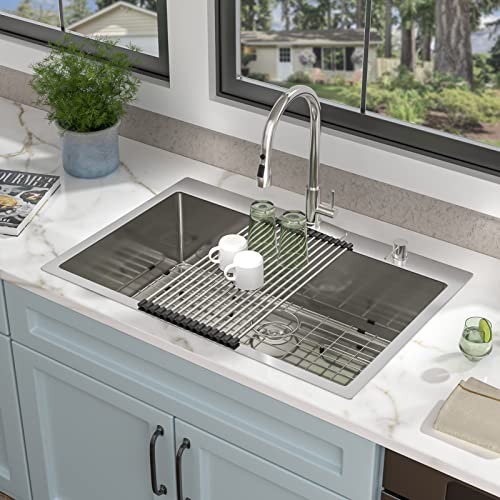 33 Kitchen Sink Drop In - Fulorni 33"x22" Kitchen Sink Drop In Topmount 16 Gauge Stainless Steel Single Bowl Above Counter Kitchen Sink Basin