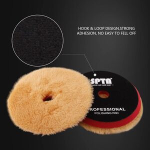 SPTA Wool Buffing Polishing Pads, 3Pcs 5" (125mm) Coarse Medium Cutting Car Wool Polishing Pads, Premium 100% Wool Cutting Pad with Hook and Loop for Car Polisher Car Polishing and Buffing -WPMIXS5