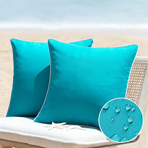 Phantoscope Pack of 2 Outdoor Waterproof Solid Throw Decorative Pillow Cover Decorative Square Outdoor Pillows Cushion Case Patio Pillows for Couch Tent Sunbrella, Teal Blue 18x18 inches 45x45 cm