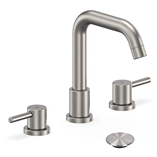 Brushed Nickel Widespread Bathroom Faucets for Sink 3 Hole, 8 Inch 2 Handle Faucet for Bathroom Sink with Pop Up Drain and cUPC Lead-Free Faucet Supply Hose - Brushed Nickel