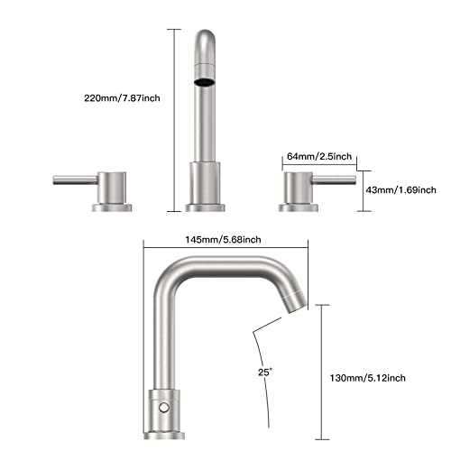 Brushed Nickel Widespread Bathroom Faucets for Sink 3 Hole, 8 Inch 2 Handle Faucet for Bathroom Sink with Pop Up Drain and cUPC Lead-Free Faucet Supply Hose - Brushed Nickel