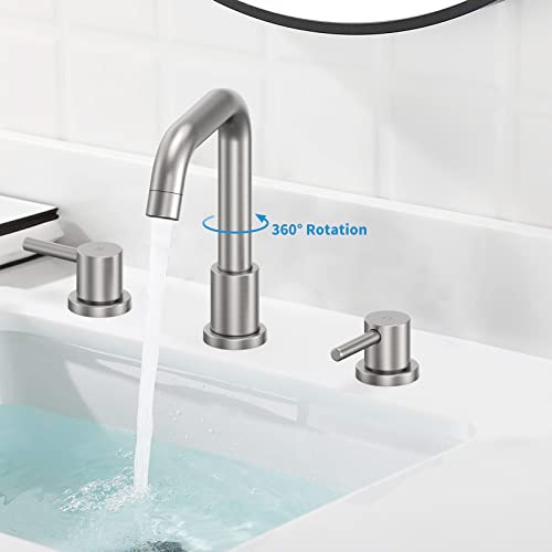 Brushed Nickel Widespread Bathroom Faucets for Sink 3 Hole, 8 Inch 2 Handle Faucet for Bathroom Sink with Pop Up Drain and cUPC Lead-Free Faucet Supply Hose - Brushed Nickel