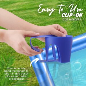 TonGass (6-Pack) Poolside Cup Holders (Blue) - Compatible with Above Ground Pools with 2 Inches or Thinner Round Top Bars - Strong and Durable Easy to Use Clip-On No-Spill Cup Holders