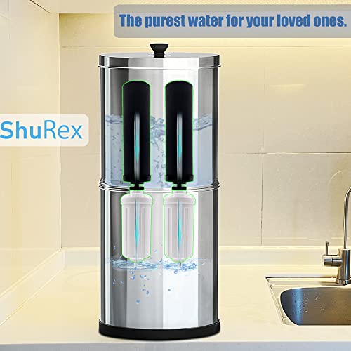 ShuRex Replacement Fluoride Water Filter and Black Purification Elements, Compatible with Berkey and other Gravity Filtration System (Pack of 2 x white fluoride + 2 x Black Filters)