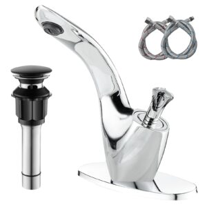 becola bathroom sink faucet, leaf type chrome bathroom faucet, modern single-handle faucet for bathroom sink with two supply lines & pop up drain & deck plate