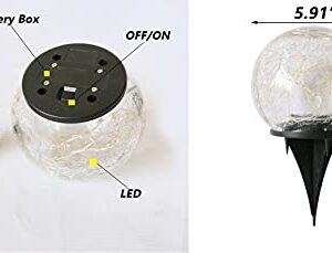 JIALINXIA Solar Lights Outdoor Garden Decor, 2 Pack Cracked Glass Ball Waterproof Warm White LED for Outside Decorations Pathway Patio Yard Lawn Gardening Gifts Accessories, 2 Globe (3.9")