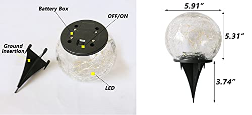 JIALINXIA Solar Lights Outdoor Garden Decor, 2 Pack Cracked Glass Ball Waterproof Warm White LED for Outside Decorations Pathway Patio Yard Lawn Gardening Gifts Accessories, 2 Globe (3.9")