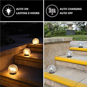 JIALINXIA Solar Lights Outdoor Garden Decor, 2 Pack Cracked Glass Ball Waterproof Warm White LED for Outside Decorations Pathway Patio Yard Lawn Gardening Gifts Accessories, 2 Globe (3.9")