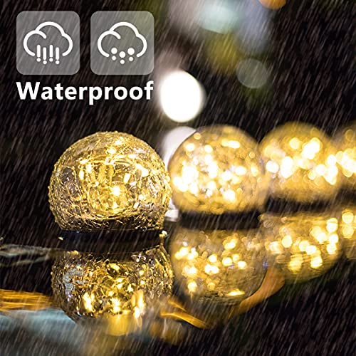 JIALINXIA Solar Lights Outdoor Garden Decor, 2 Pack Cracked Glass Ball Waterproof Warm White LED for Outside Decorations Pathway Patio Yard Lawn Gardening Gifts Accessories, 2 Globe (3.9")