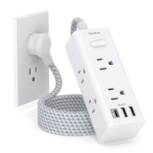 power strip surge protector - 6 widely outlets with 3 usb ports (1 usb c), 3-side outlet extender strip with 5 ft extension cord, flat plug, wall mount, small power strip for travel office dorm home