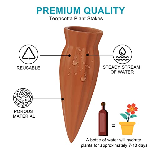 KOAMLY 12 Pcs Self Watering Spikes,Terracotta Plant Watering Devices,Terra Cotta Self Watering Planter Insert,Recycled Wine Bottle Water Plants While Away