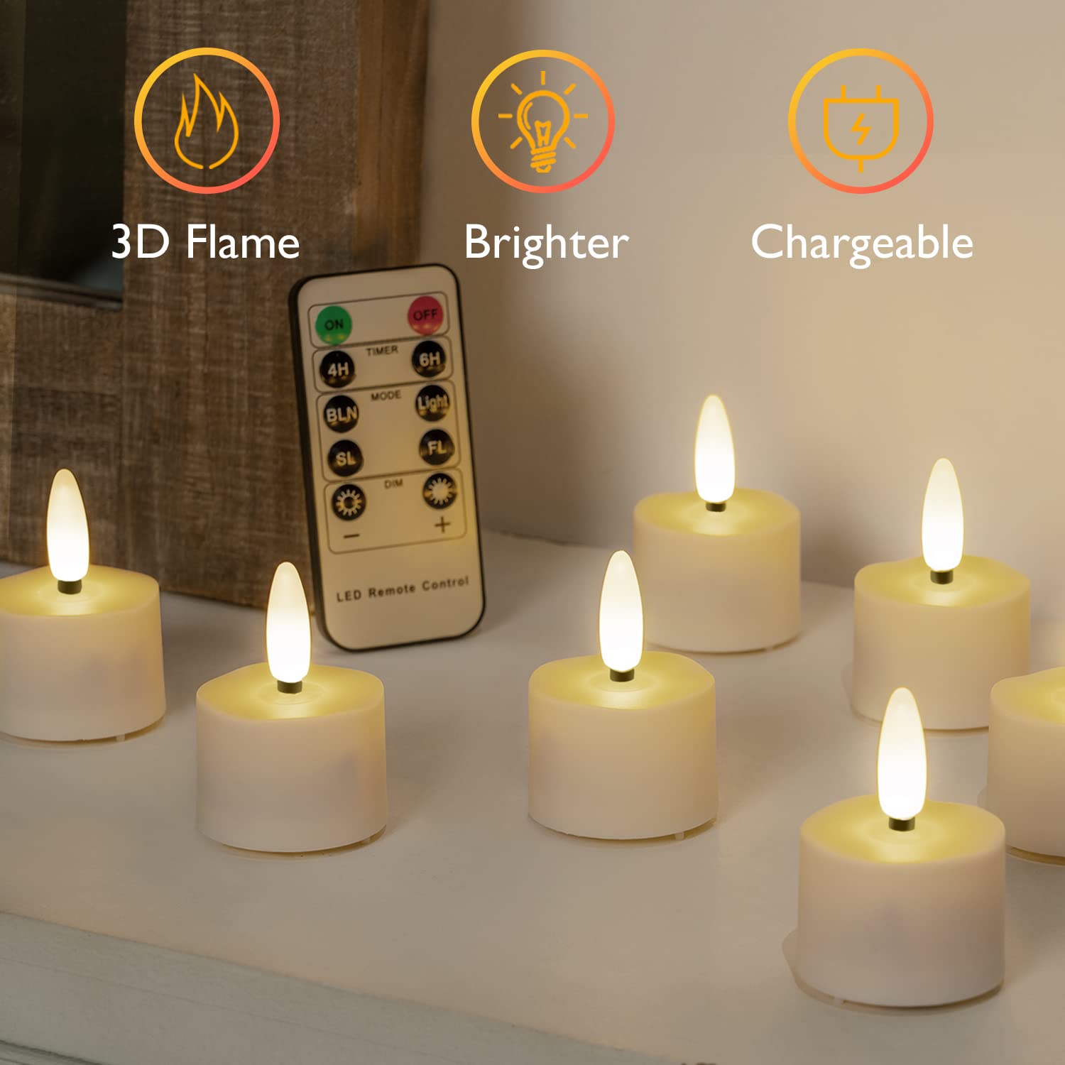 Homemory Rechargeable Candles Tea Lights with Remote Timer, LED Tea Lights Candles Battery Operated, Rechargeable Flameless Candles for Home Decor Seasonal Decor, Dia 1-1/2‘’ X H 2-1/3'', 6-Pack