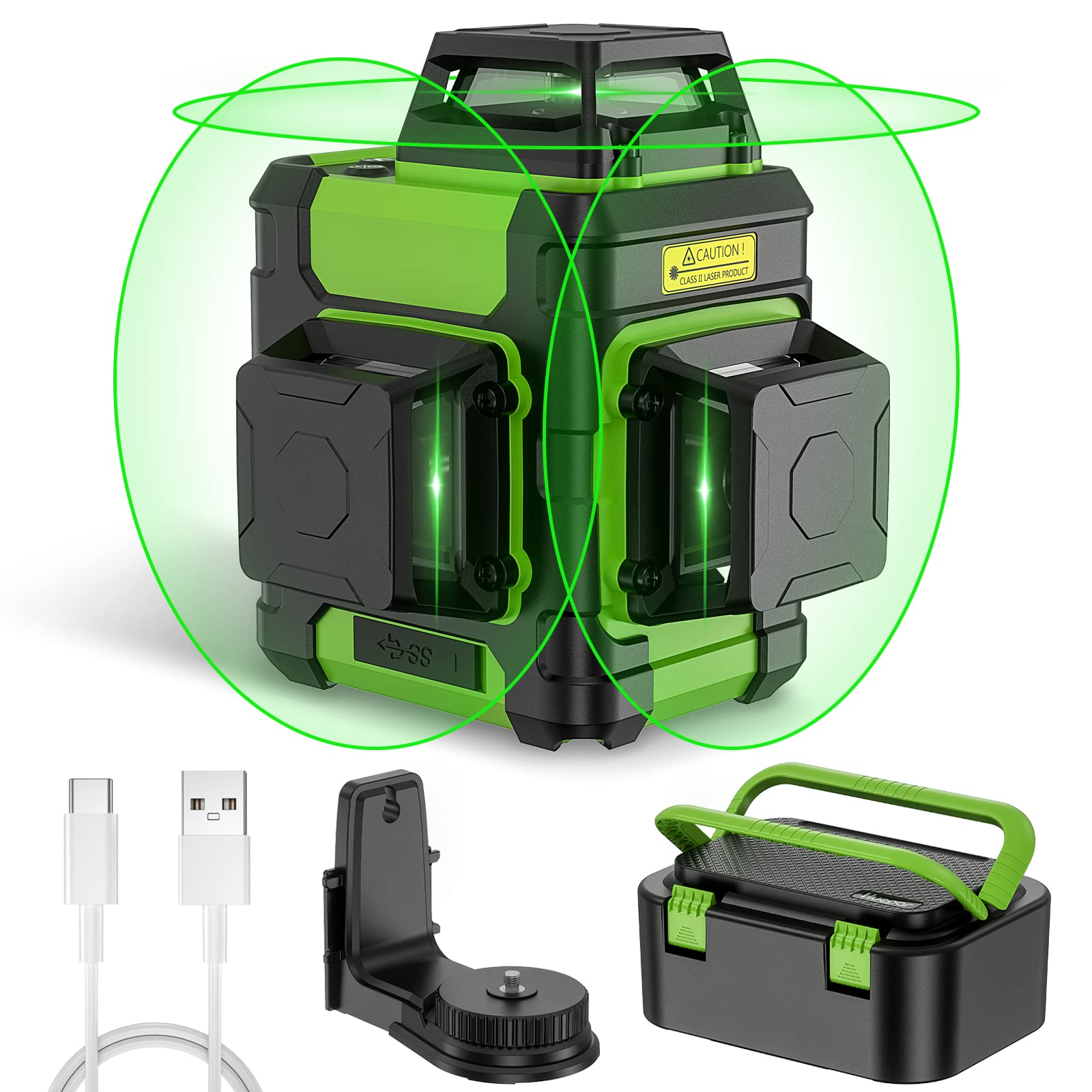 Huepar 3x360 Green Cross Line Laser Level with Pulse Mode, Li-ion Battery, Hard Case