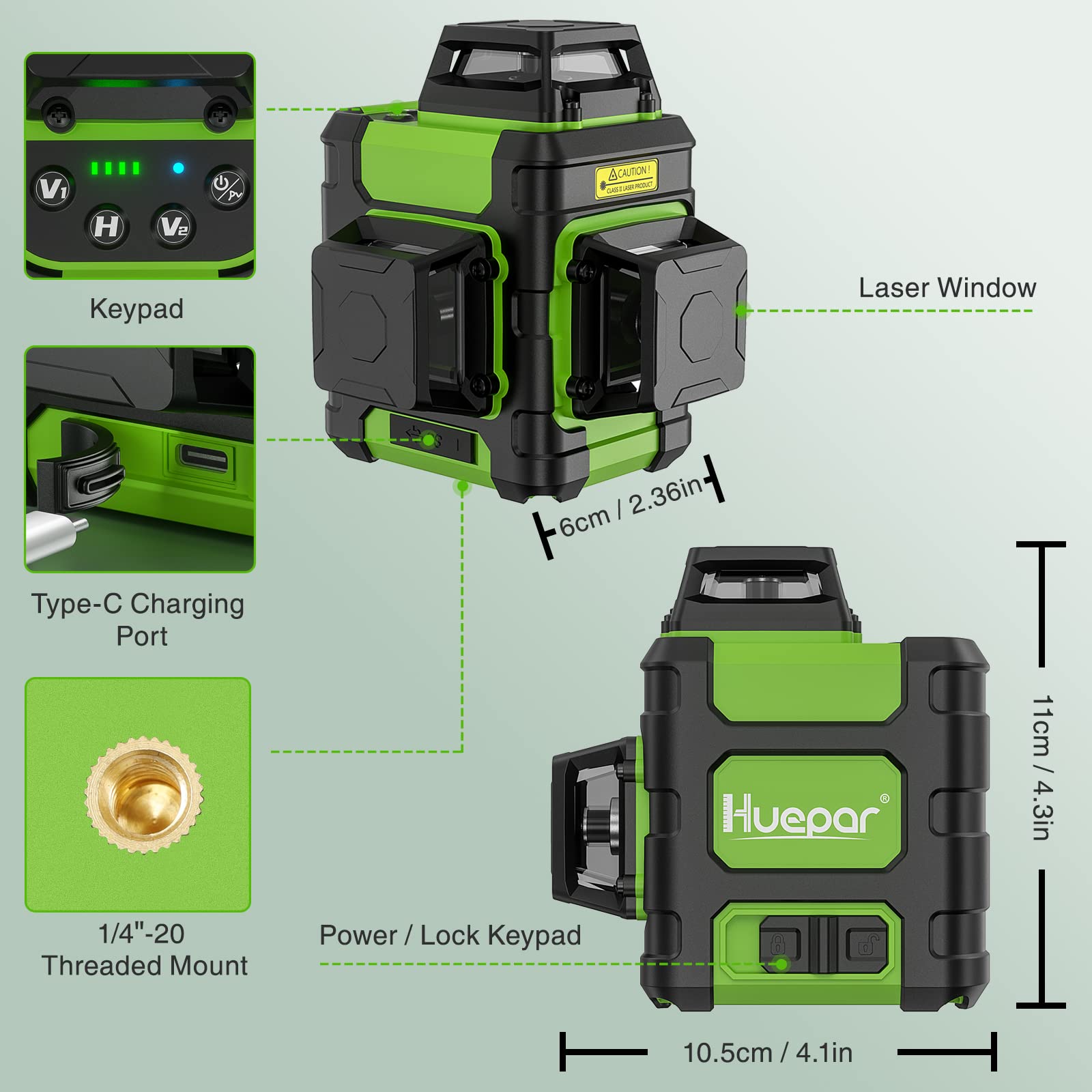 Huepar 3x360 Green Cross Line Laser Level with Pulse Mode, Li-ion Battery, Hard Case