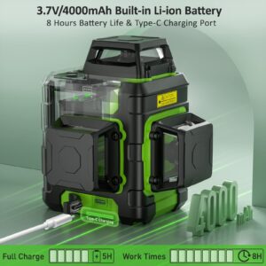 Huepar 3x360 Green Cross Line Laser Level with Pulse Mode, Li-ion Battery, Hard Case