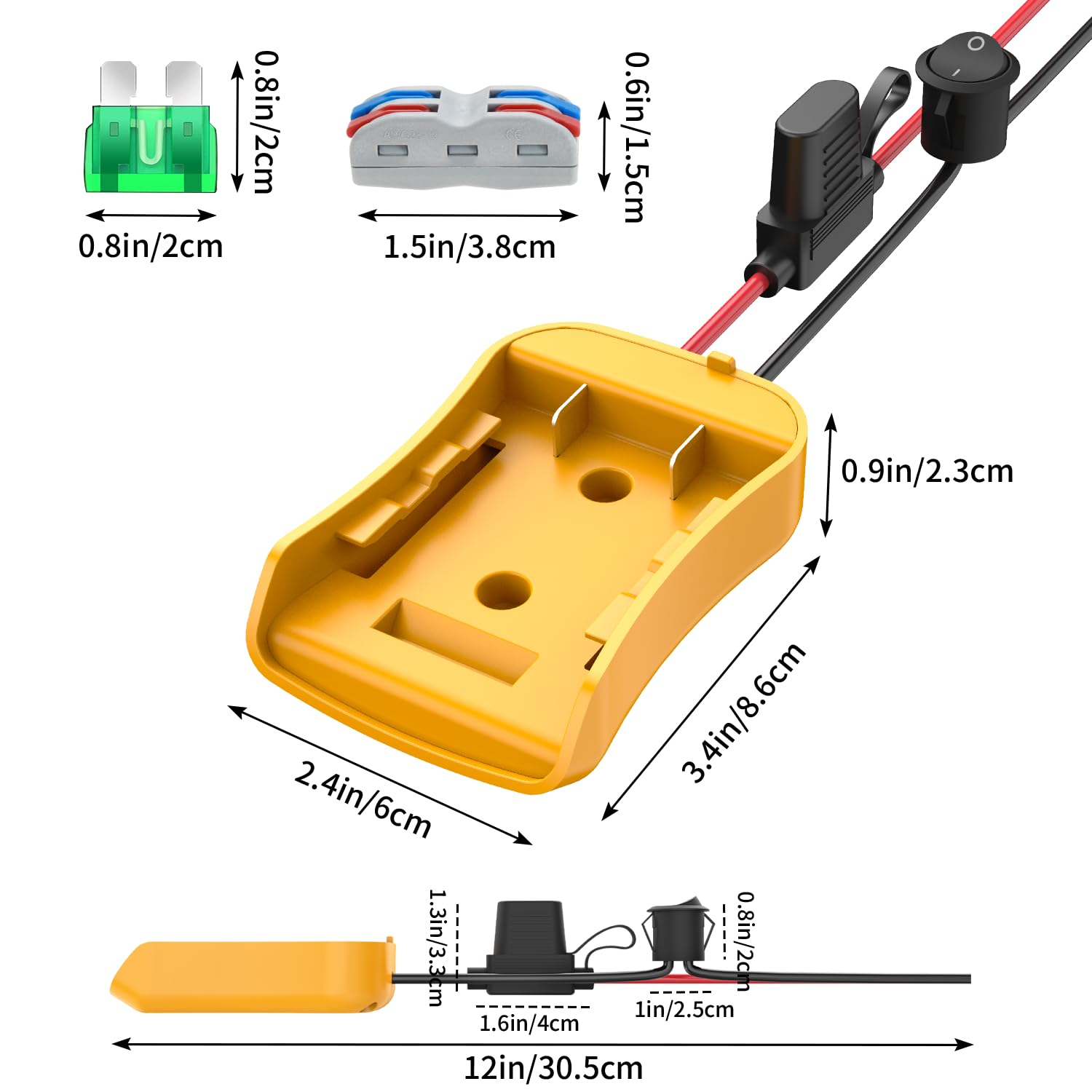 Kzreect Power Wheels Adapter for Dewalt 20V Battery Adapter, 20V Power Wheels Battery Converter Kit with Fuses Holder and Switch, Wire Terminals, 12AWG Wire for RC Car Toys Truck Adapter Set (1 Pack)