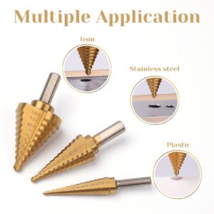 Yougfin Step Drill Bit Set-5 Pcs HSS Titanium Coated Step Drill Bits with Extra Automotive Center Punch-50 Sizes High Speed Steel Step Bits for Metal with Aluminum Case